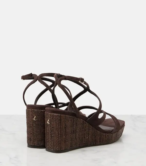 JIMMY CHOO Ayla Suede Wedge Sandals - Brown