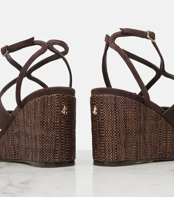 JIMMY CHOO Ayla Suede Wedge Sandals - Brown