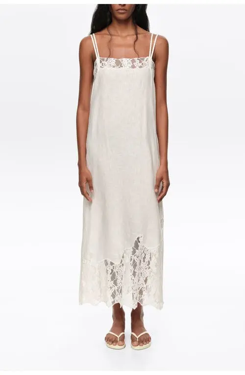 Bimba Y Lola Washed Linen Lace Midi Dress - White