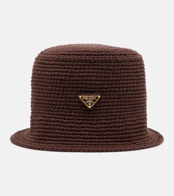 Prada Logo Crochet Cotton Bucket Hat