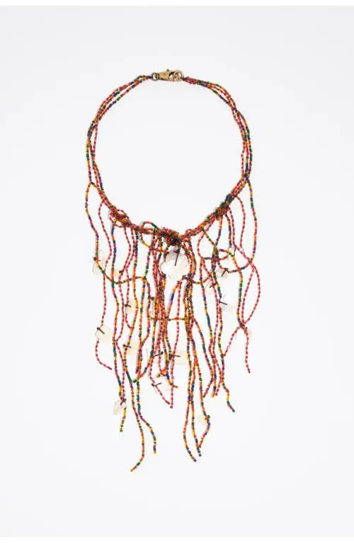 Bimba Y Lola Beaded Mother-of-pearl Tassel Necklace - Garnet