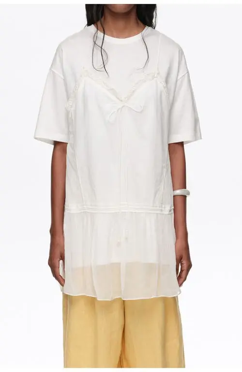 Bimba Y Lola Layered T-shirt Top With Lace Detail - Ivory