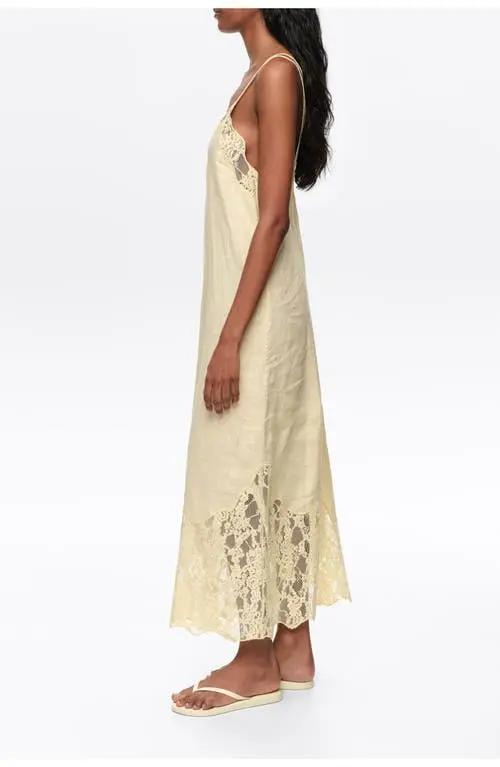 Bimba Y Lola Washed Linen Lace V-neck Midi Dress