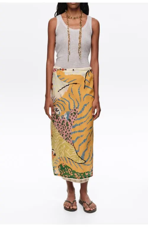 Bimba Y Lola Patchwork Linen Blend Sarong Midi Skirt With Beaded Cords - Wild