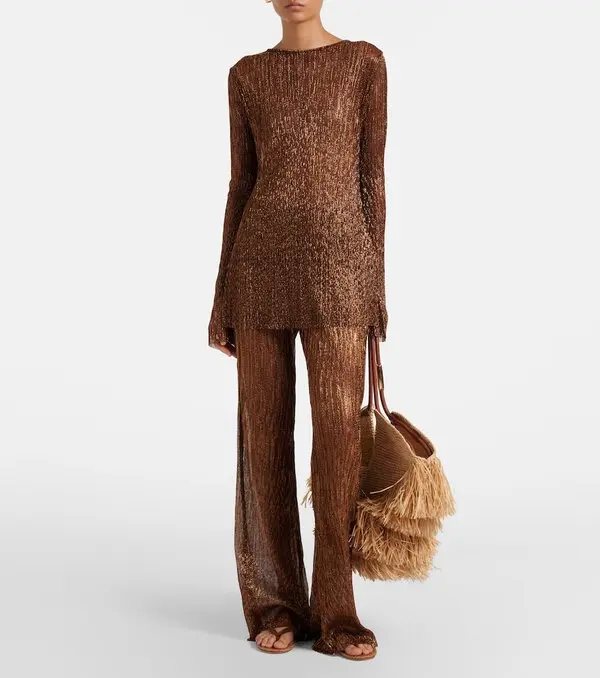 CALA DE LA CRUZ Metallic Flared Pants - Gold