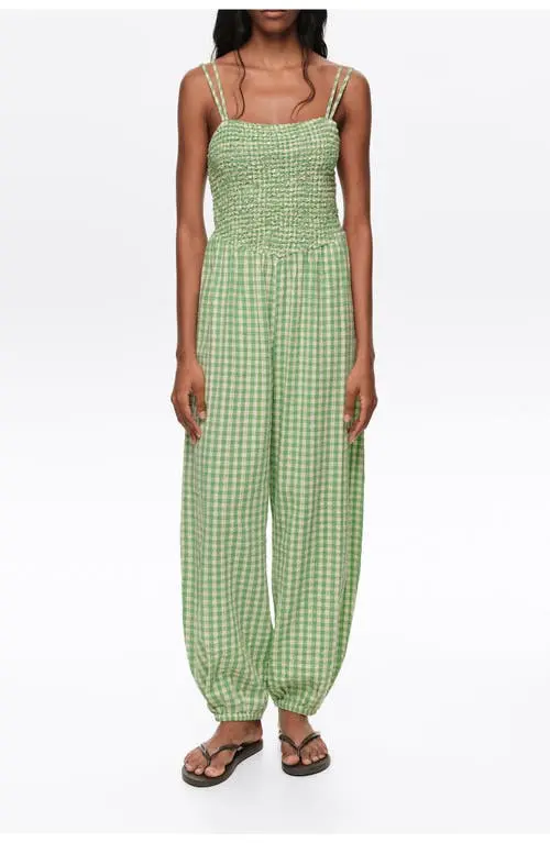 Bimba Y Lola Checked Gathered Balloon Jumpsuit
