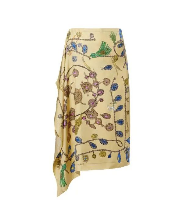 Versace Printed Silk Twill Wrap Skirt - Yellow