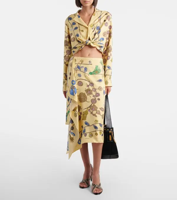 Versace Printed Silk Twill Wrap Skirt