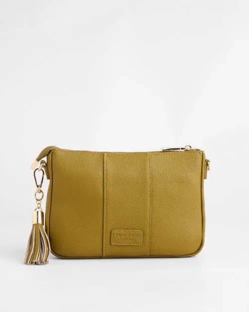 POM POM LONDON City Slim Crossbody Bag - Olive Green