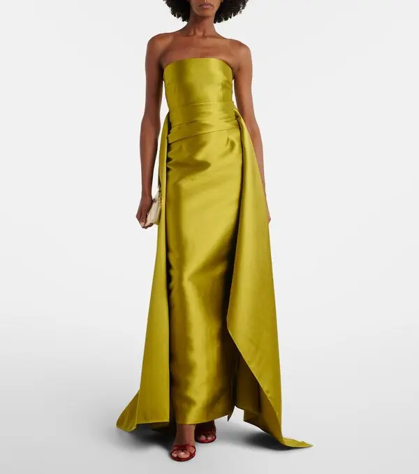 Solace London Strapless Draped Satin Gown