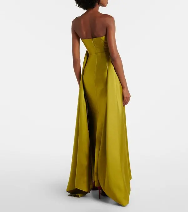Solace London Strapless Draped Satin Gown