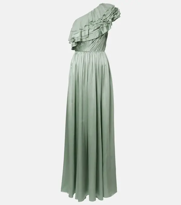 Ulla Johnson Avalina One-shoulder Ruffled Silk Maxi Dress - Green