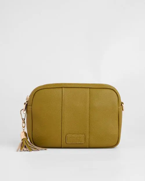 POM POM LONDON City Duo Crossbody Bag - Olive Green