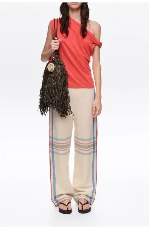 Bimba Y Lola Linen Knot-neckline Top - Coral