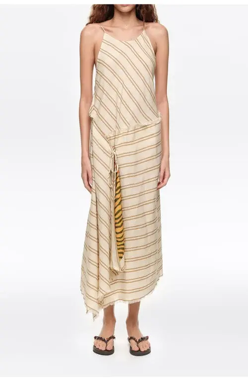 Bimba Y Lola Striped Print Sarong Midi Dress - Sand