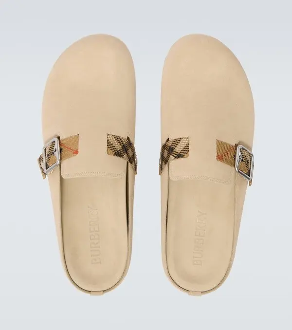 Burberry Suede Buckled Clogs - Beige