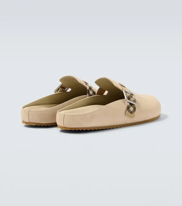 Burberry Suede Buckled Clogs - Beige