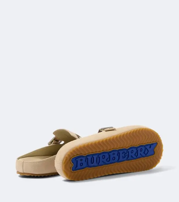 Burberry Suede Buckled Clogs - Beige