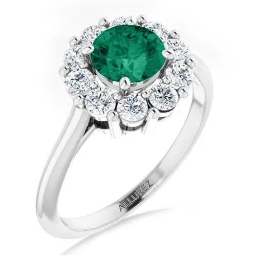 ALLUREZ Round Lab Emerald & Diamond Halo Ring 14k 1.28ct - Emerald/white Gold