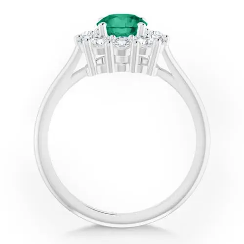 ALLUREZ Round Lab Emerald & Diamond Halo Ring 14k 1.28ct - Emerald/white Gold