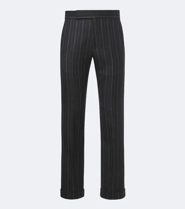 TOM FORD Striped Wool Straight Pants - Black