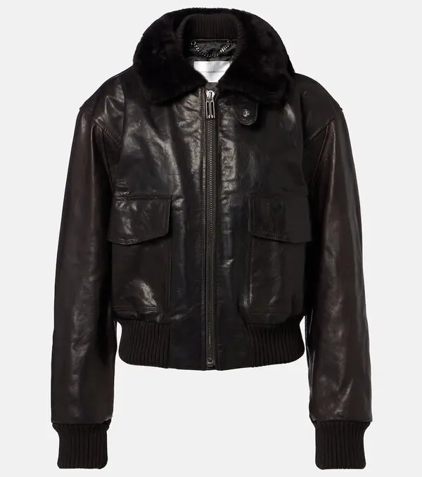 Victoria Beckham Shearling-trimmed Leather Jacket - Black
