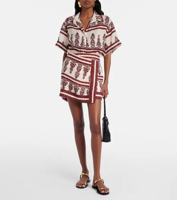 Johanna Ortiz Printed Linen Wrap Skirt - Red
