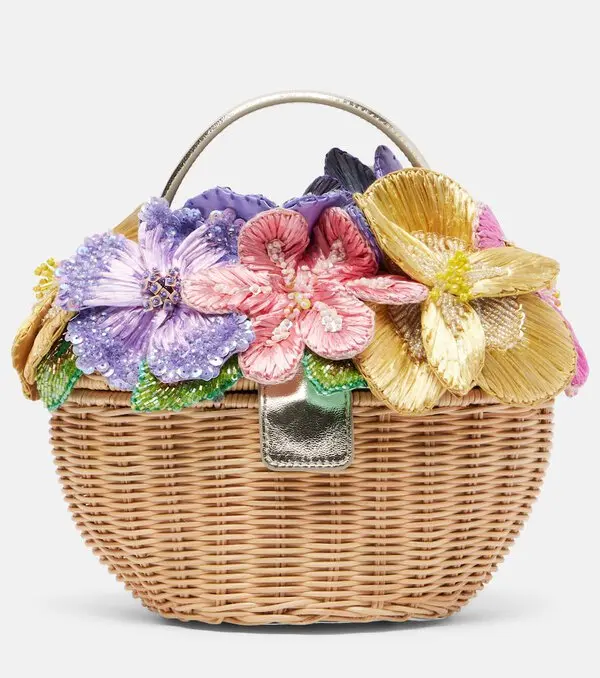 Judith Leiber Dorothy Floral-appliqué Wicker Top-handle Bag - Multicoloured