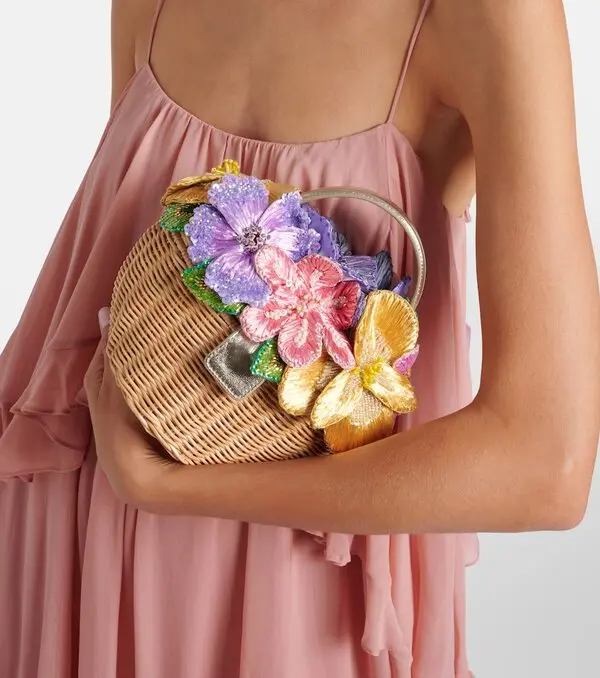 Judith Leiber Dorothy Floral-appliqué Wicker Top-handle Bag