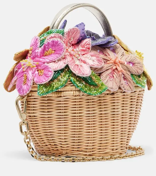 Judith Leiber Dorothy Floral-appliqué Wicker Top-handle Bag