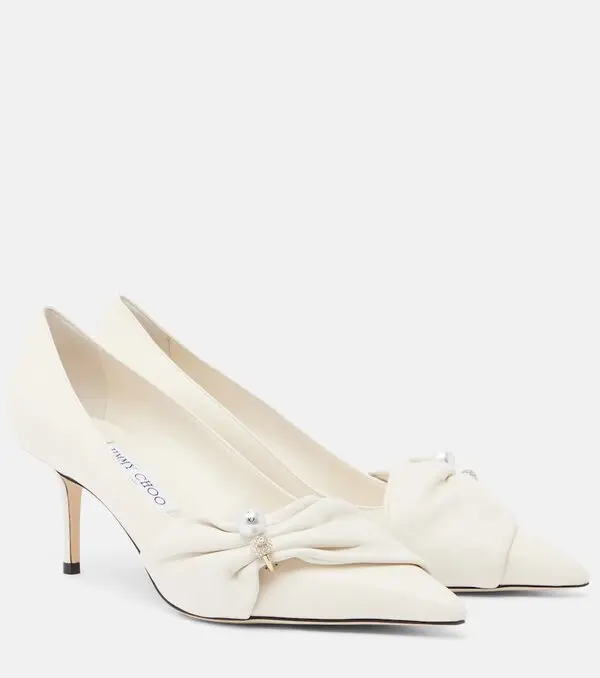 JIMMY CHOO Rafi Embellished Leather Pumps - White