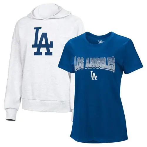 G-III 4HER BY CARL BANKS Los Angeles Dodgers T-shirt And Hoodie Combo Pack - Royal