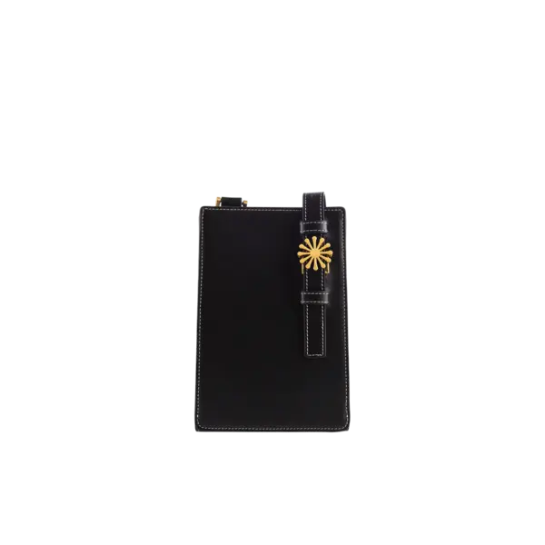 ESTHERA 1pm Leather Crossbody Bag - Black