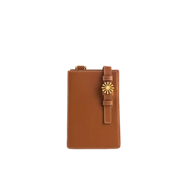 ESTHERA 1pm Leather Crossbody Bag - Caramel