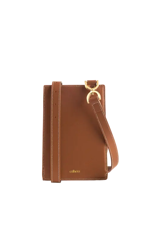 ESTHERA 1pm Leather Crossbody Bag - Caramel