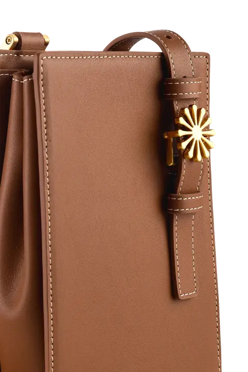 ESTHERA 1pm Leather Crossbody Bag - Caramel
