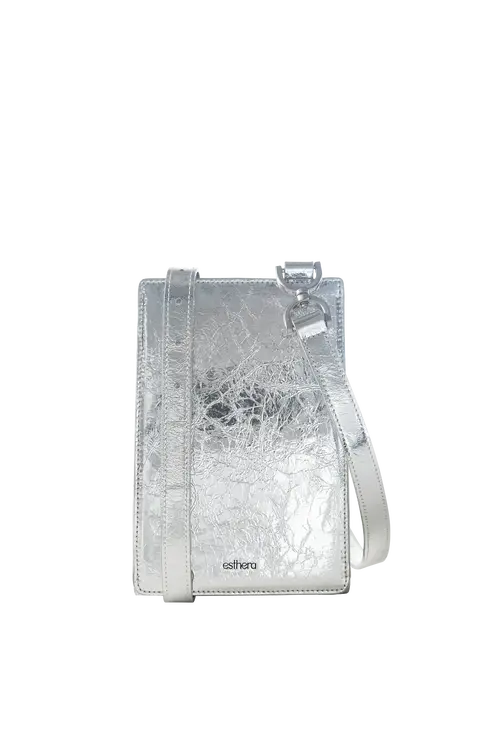 ESTHERA 1pm Leather Crossbody Bag - Silver