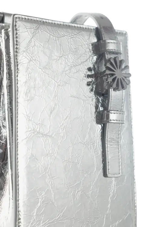 ESTHERA 1pm Leather Crossbody Bag - Silver