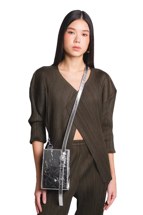 ESTHERA 1pm Leather Crossbody Bag - Silver