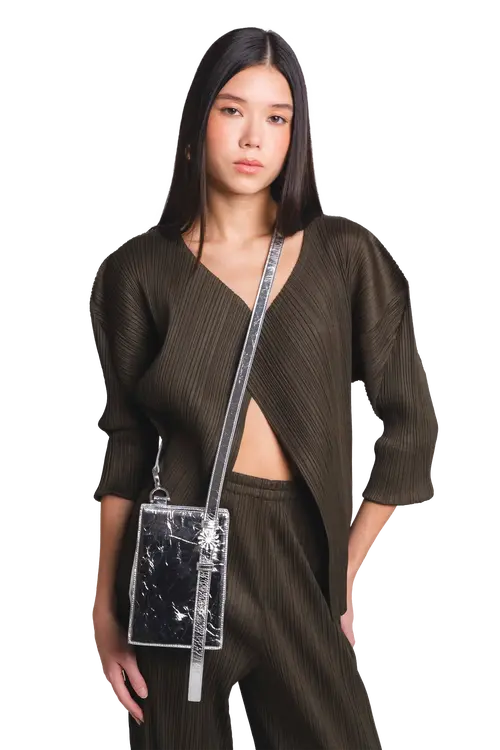 ESTHERA 1pm Leather Crossbody Bag - Silver