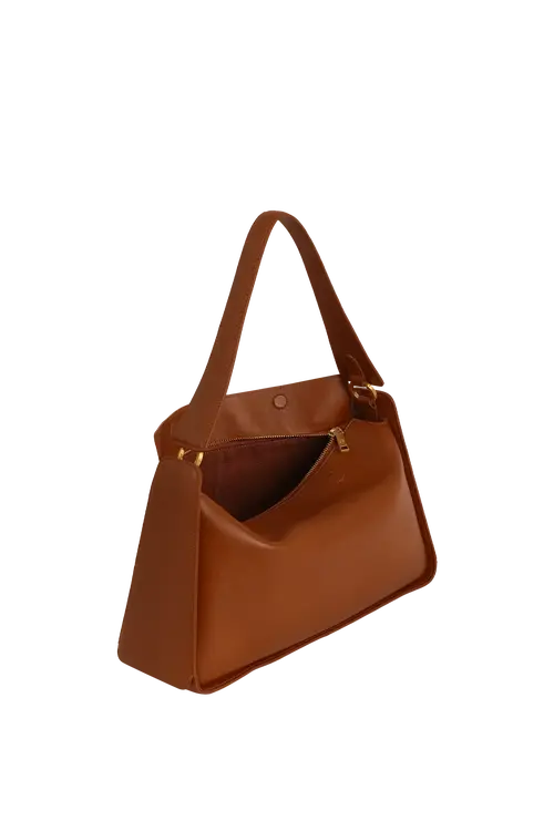 ESTHERA 10am Maxi Leather Shoulder Bag - Caramel
