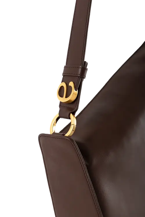 ESTHERA 10am Leather Belted Strap Bag - Coffee Brown