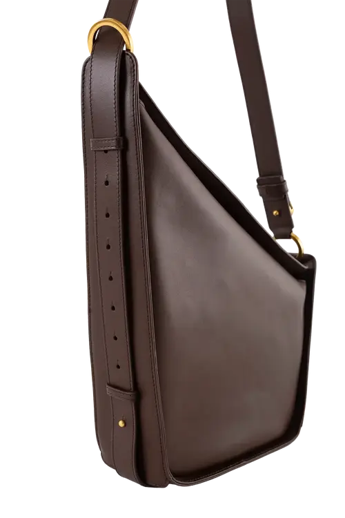 ESTHERA 10am Leather Belted Strap Bag - Coffee Brown