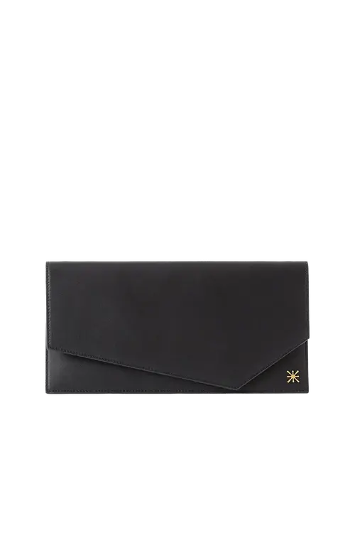 ESTHERA 1am Leather Envelope Bag With Gold Tone Chain Strap - Black