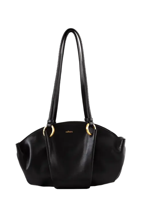 ESTHERA 0707 Leather Shoulder Bag - Black