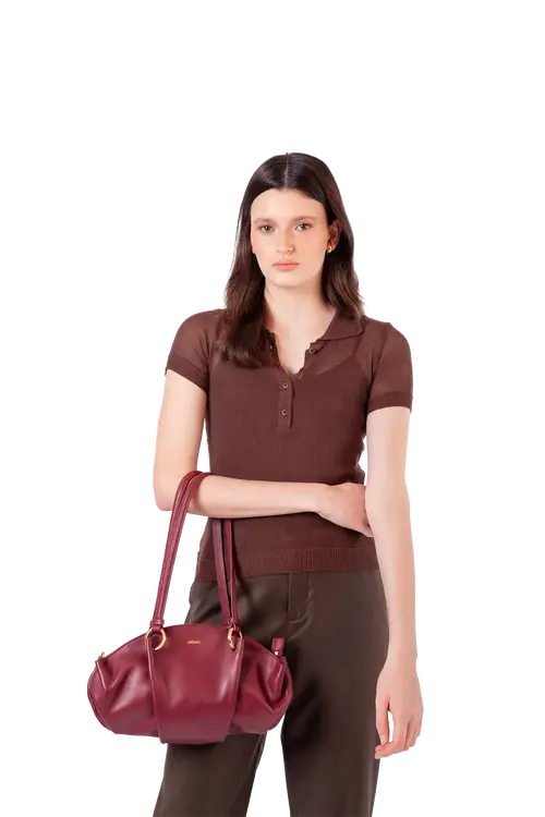 ESTHERA 0707 Leather Shoulder Bag - Burgundy