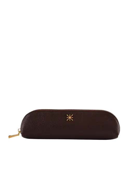 ESTHERA Leather Pencil Case - Coffee Brown