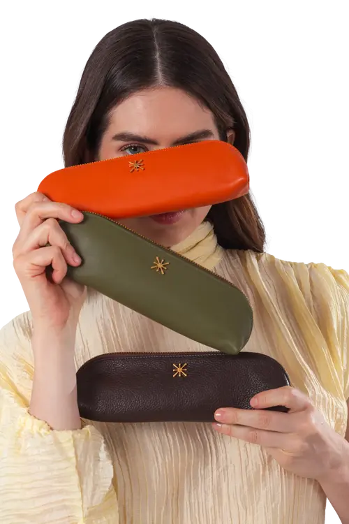 ESTHERA Leather Pencil Case - Coffee Brown