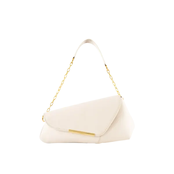 ESTHERA Leather Shoulder Bag With Chain Strap - Sand