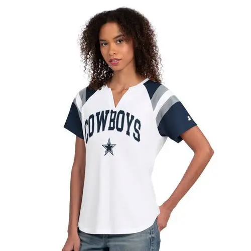 STARTER Dallas Cowboys Game On Notch Neck T-shirt - White